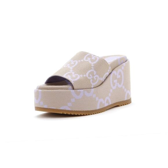 Gucci | Shoes | Gucci Womens Angelina Platform Wedge Sandals Gg Canvas ...
